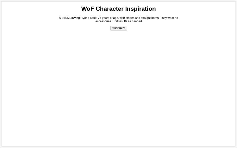 WoF Character Inspiration ― Perchance Generator