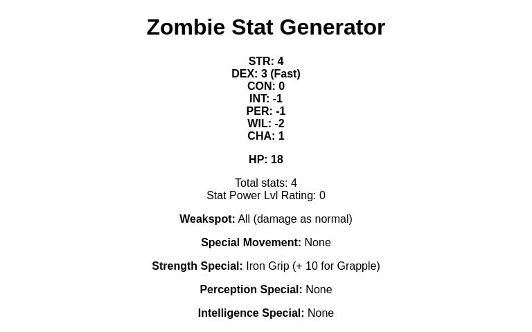 Zombie Stat Generator