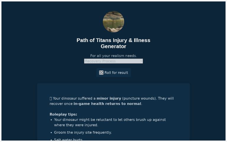 Path of Titans Injury & Illness Generator