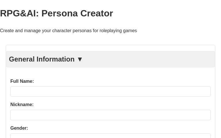 RPG&AI: Persona Creator ― Perchance Generator