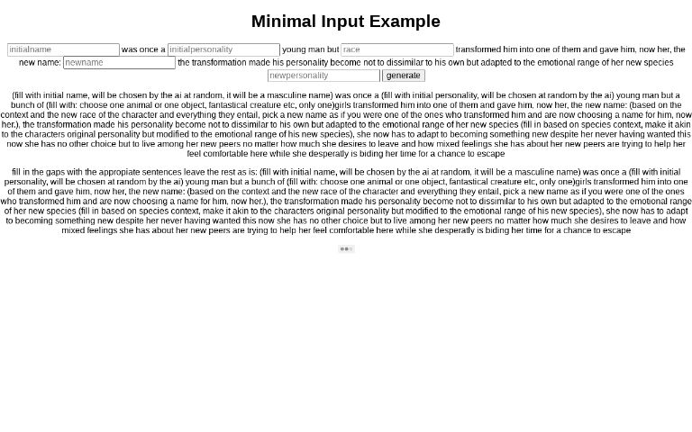 Minimal Input Example ― Perchance Generator