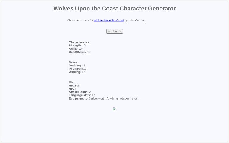 Wolves Upon the Coast Character Generator