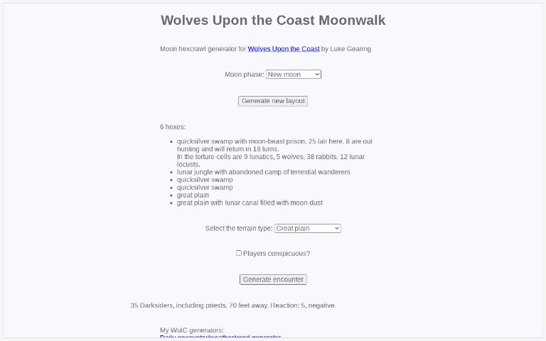 Wolves Upon the Coast Moonwalk ― Perchance Generator