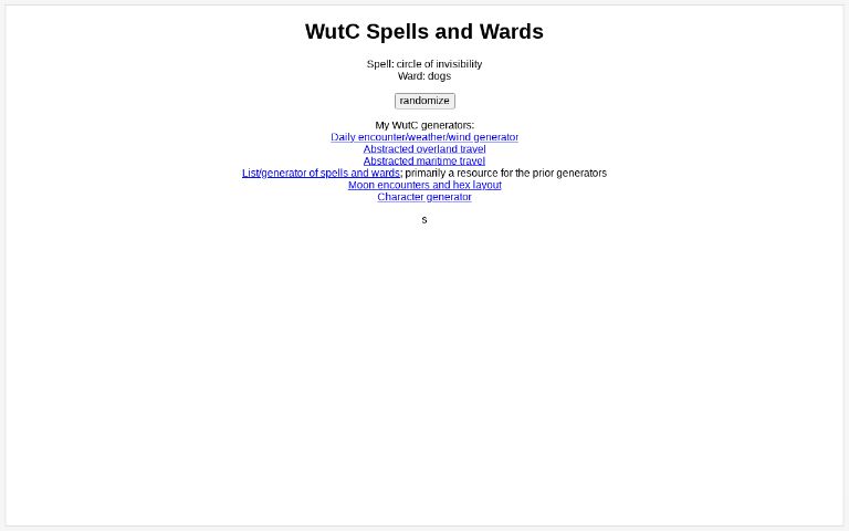 WutC Spells and Wards ― Perchance Generator