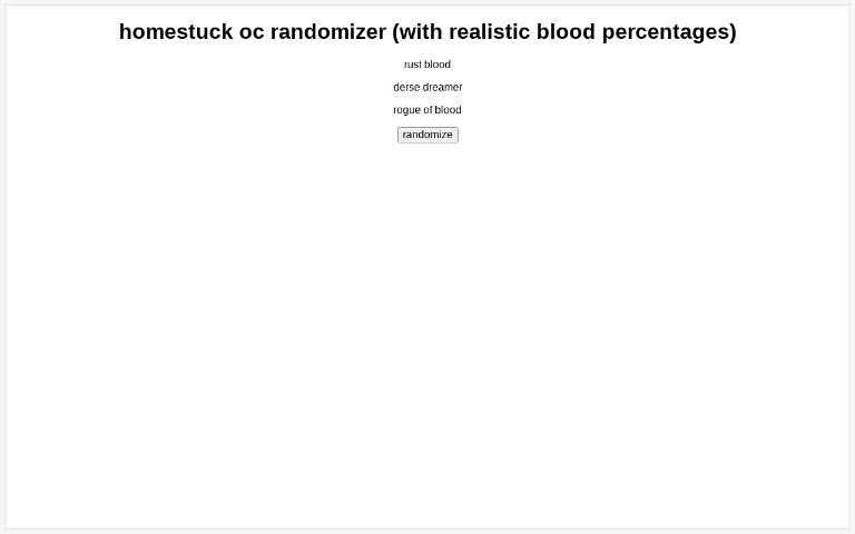 homestuck oc randomizer (with realistic blood percentages) ― Perchance ...