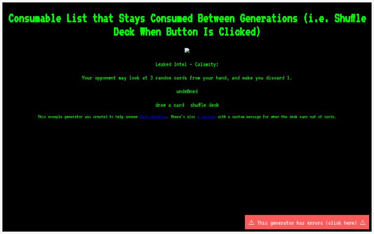 Consumable List that Stays Consumed Between Generations (i.e. Shuffle Deck When Button Is Clicked)