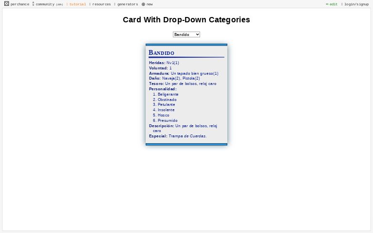 Card With Drop-Down Categories ― Perchance Generator