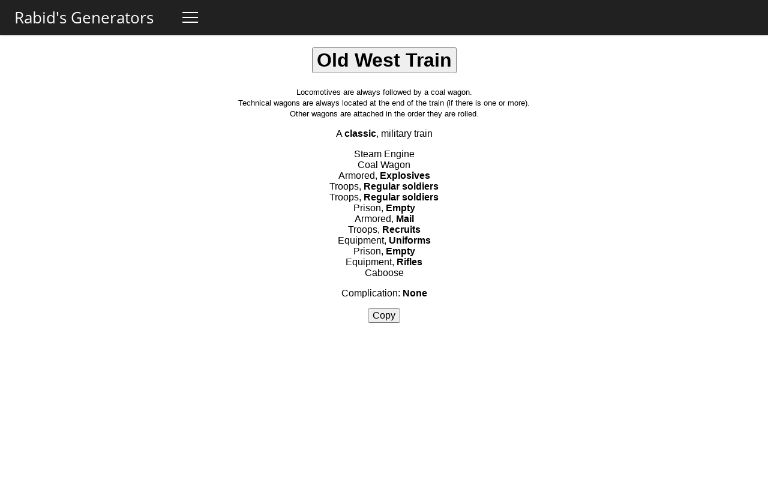 Old West Train ― Perchance Generator