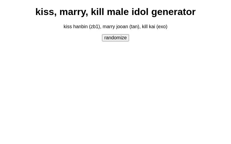 kiss, marry, kill male idol generator