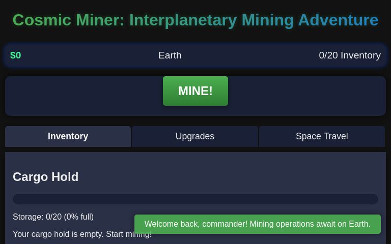 Cosmic Miner: Interplanetary Mining Adventure ― Perchance Generator
