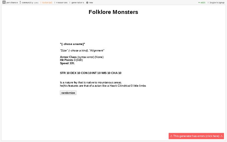 Folklore Monsters ― Perchance Generator