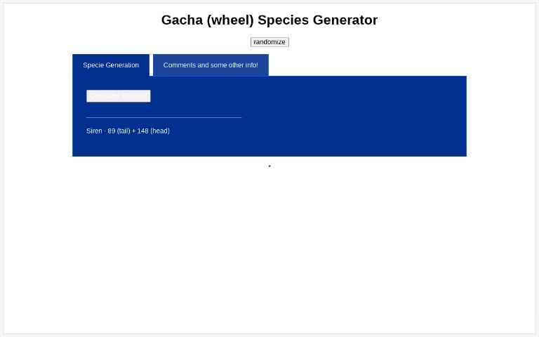 Gacha (wheel) Species Generator
