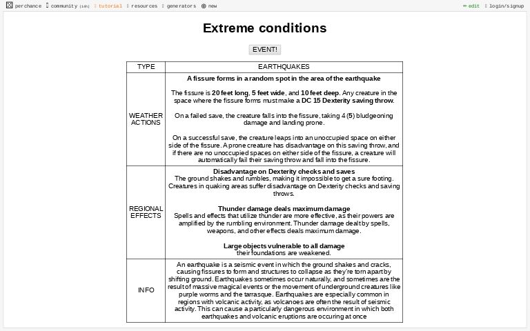 Extreme conditions ― Perchance Generator