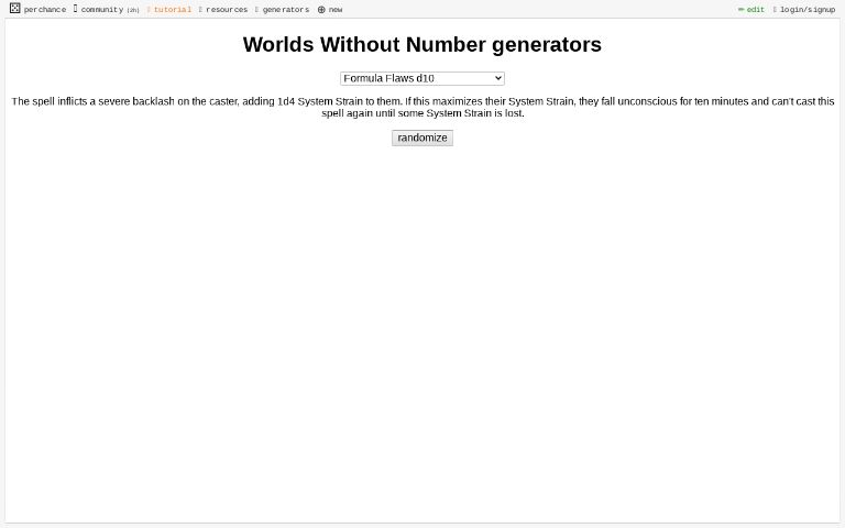 Worlds Without Number generators