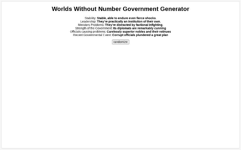 Worlds Without Number Government Generator