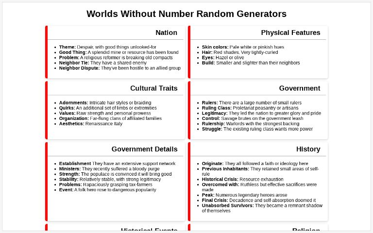 Worlds Without Number Random Generators