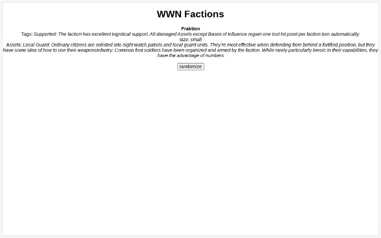 WWN Factions ― Perchance Generator