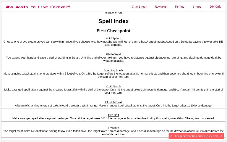 Spell Index ― Perchance Generator