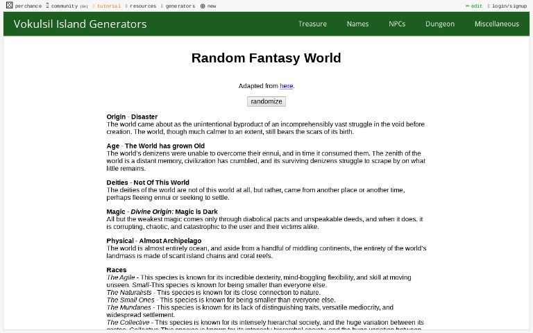 Random Fantasy World ― Perchance Generator