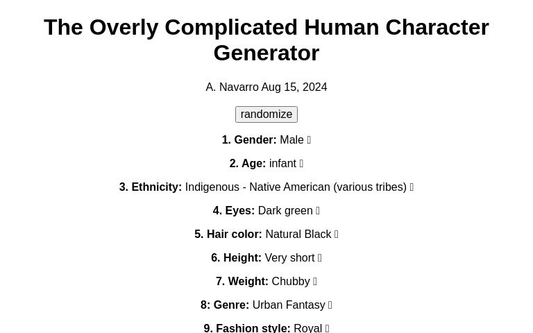The Overly Complicated Human Character Generator