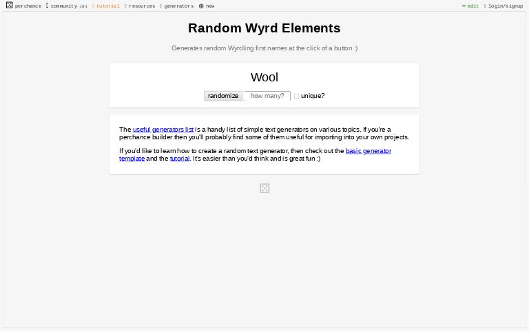 Random Wyrd Elements ― Perchance Generator