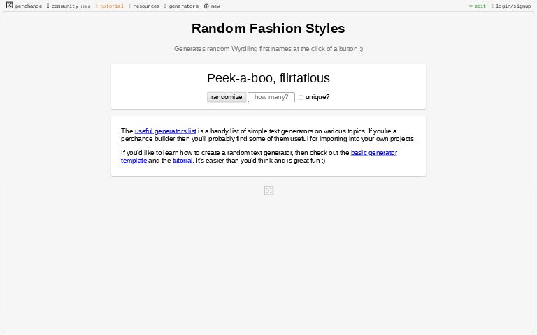 Random Fashion Styles ― Perchance Generator