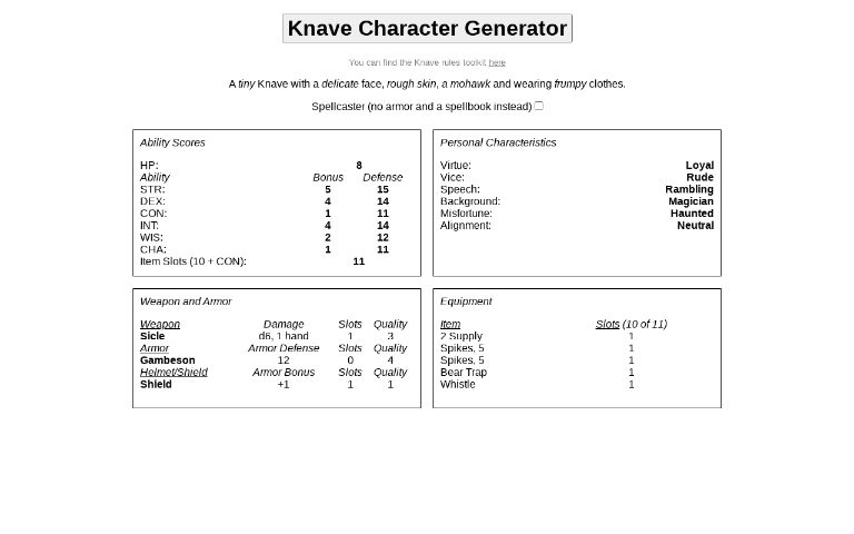 Knave Character Generator