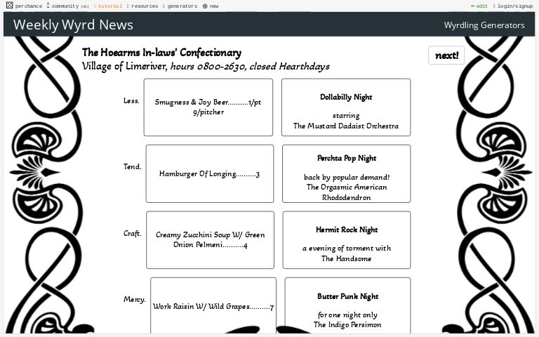 Wyrd Venu Menu ― Perchance Generator