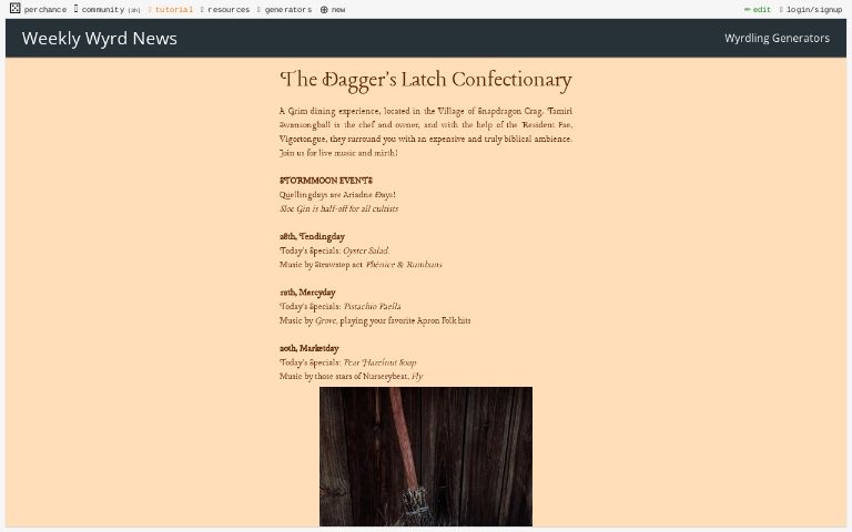 Wyrdling Eatery ― Perchance Generator