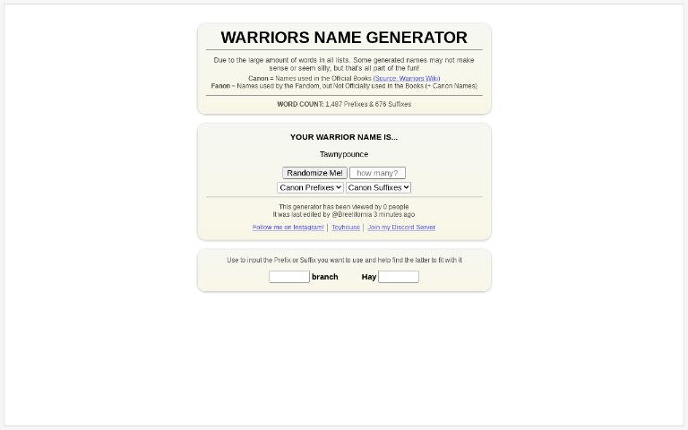 WARRIORS NAME GENERATOR