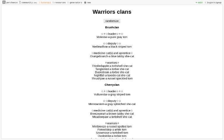 Warriors clans ― Perchance Generator