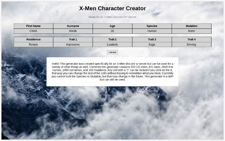 X-Men Character Creator ― Perchance Generator