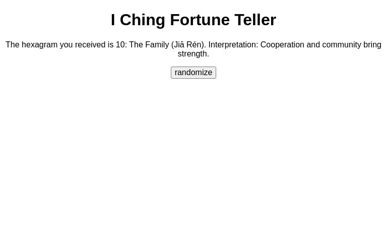 I Ching Fortune Teller ― Perchance Generator
