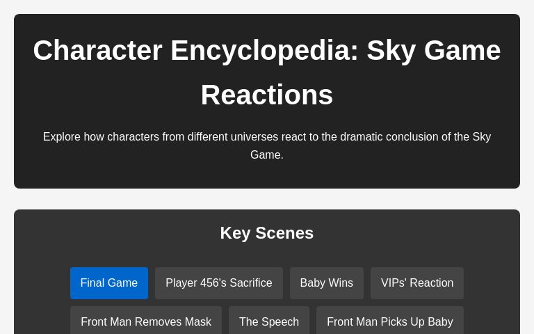 Character Encyclopedia: Sky Game Reactions ― Perchance Generator