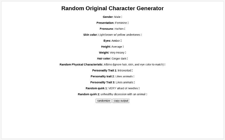 Random Original Character Generator