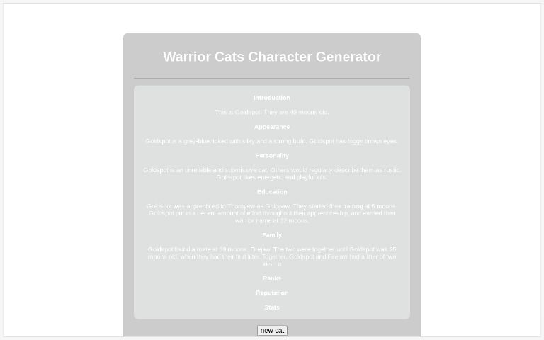 Warrior Cats Character Generator