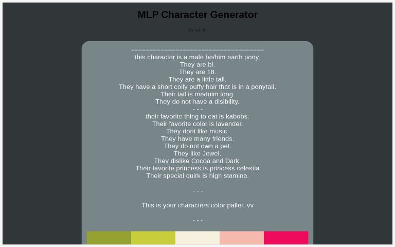 MLP Character Generator