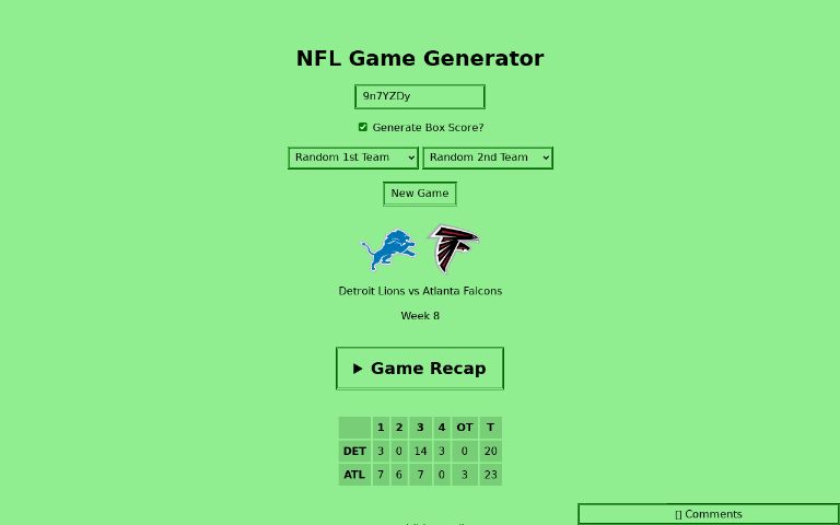 NFL Game Generator