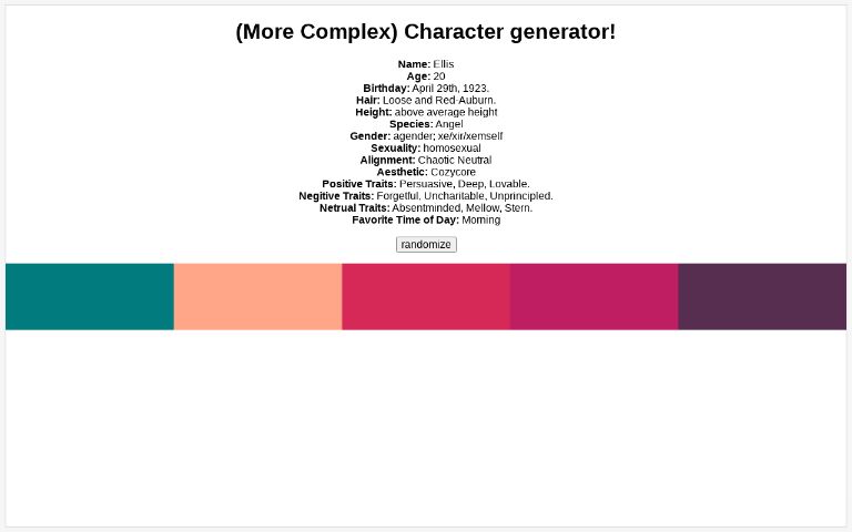 (More Complex) Character generator!