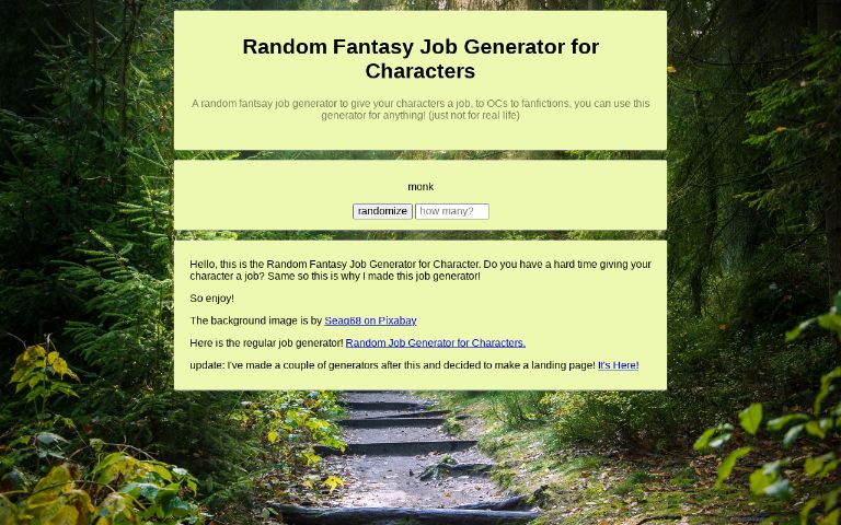 Random Fantasy Job Generator for Characters