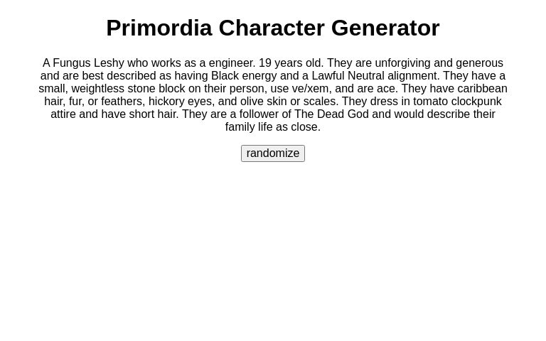 Primordia Character Generator