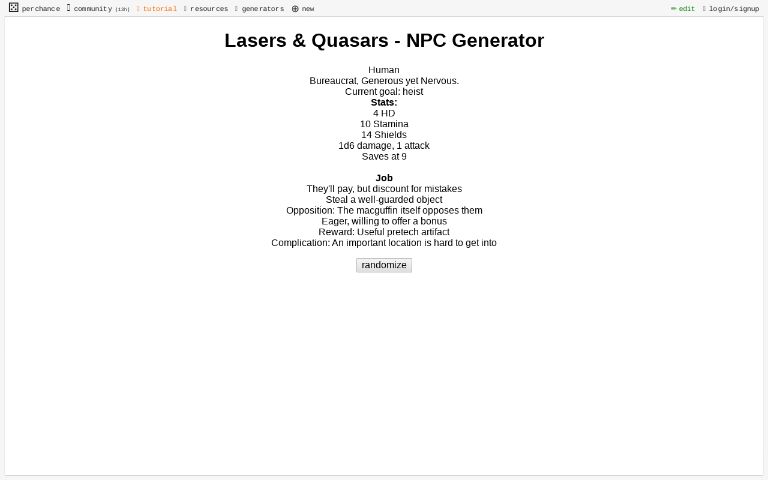 Lasers & Quasars - NPC Generator