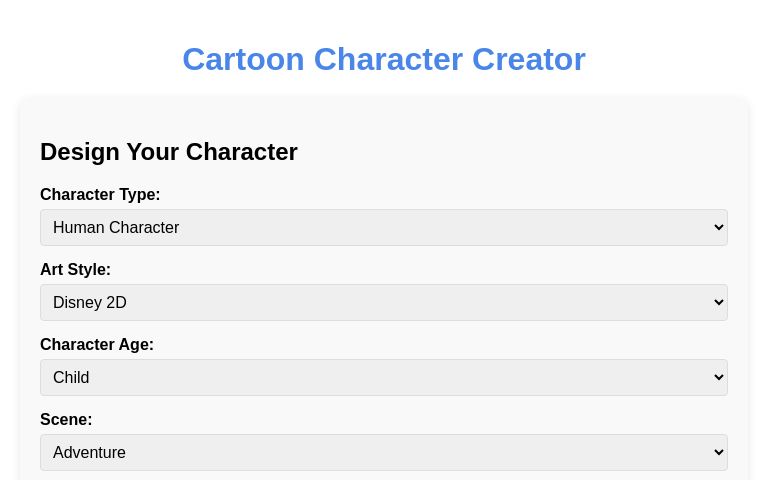 Cartoon Character Creator ― Perchance Generator