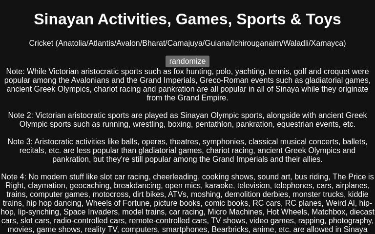 Sinayan Activities, Games, Sports & Toys ― Perchance Generator