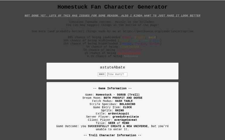 Homestuck Fan Character Generator