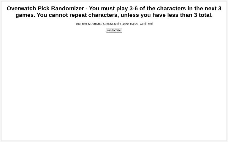 Overwatch Pick Randomizer - You must play 3-6 of the characters in the ...