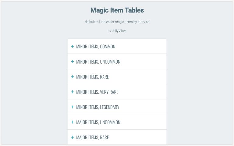 Magic Item Tables ― Perchance Generator