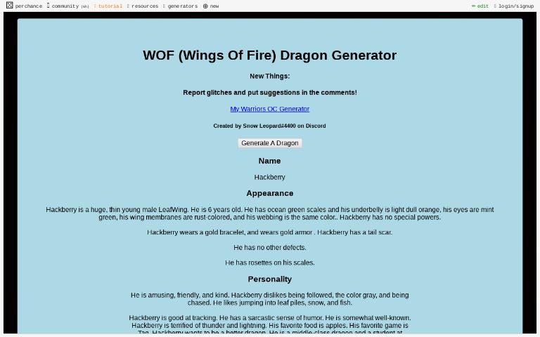 WOF (Wings Of Fire) Dragon Generator