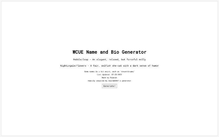 WCUE Name and Bio Generator