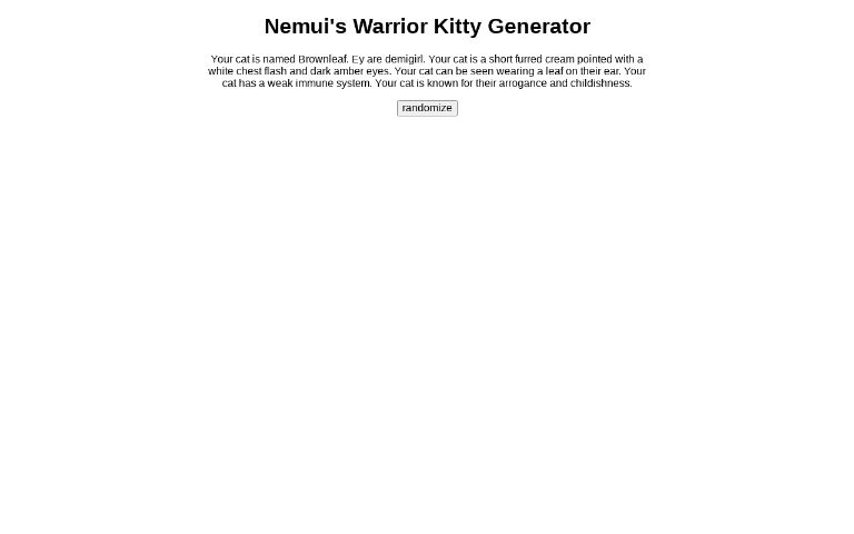 Nemui's Warrior Kitty Generator